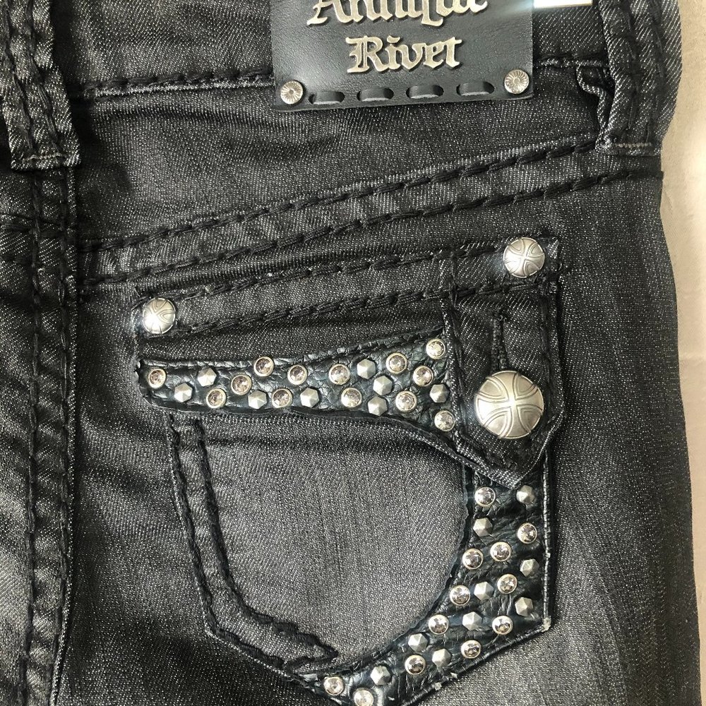 Antique Rivet Black Stretch Embellished Jeans - Gem